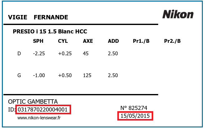 BBGR - Carte d'authenticité de verres